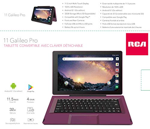 RCA 11.5″ Galileo Pro (2-in-1) Laptop Tablet with Detachable Keyboard (RCT6513W87DK5E) – 32GB, Android 8.1 Go Edition