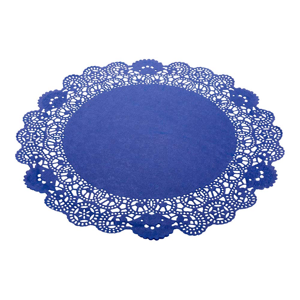 Restaurantware Pastry Tek 12 x 12 Inch Lace Doilies 100 Decorative Tableware Placemats - Disposable Round Navy Blue Paper Table Doilies For Birthdays Or Weddings Table Decor