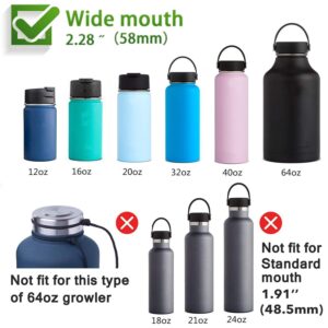 Top Souls Wide Mouth Straw Lids Compatible with Most Sports Water Bottles, 2 Lids 2 Long Straws 2 Brushes in 1 Value Pack. (Frost/Black)