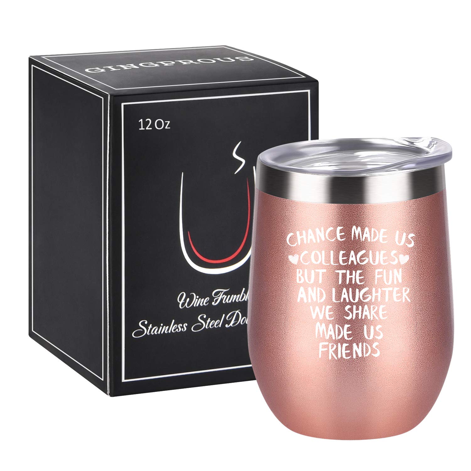 Coworker Gifts for Women, Chance Made Us Colleagues Wine Tumbler Coworker, Funny Going-away Leaving Farewell Thank You Birthday Christmas Gifts for Coworkers Colleague Boss, 12 Oz, Rose gold