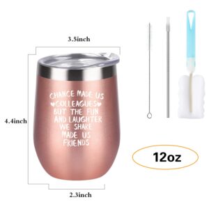 Coworker Gifts for Women, Chance Made Us Colleagues Wine Tumbler Coworker, Funny Going-away Leaving Farewell Thank You Birthday Christmas Gifts for Coworkers Colleague Boss, 12 Oz, Rose gold