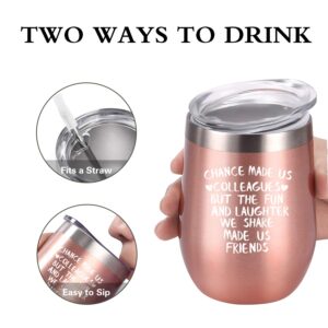 Coworker Gifts for Women, Chance Made Us Colleagues Wine Tumbler Coworker, Funny Going-away Leaving Farewell Thank You Birthday Christmas Gifts for Coworkers Colleague Boss, 12 Oz, Rose gold