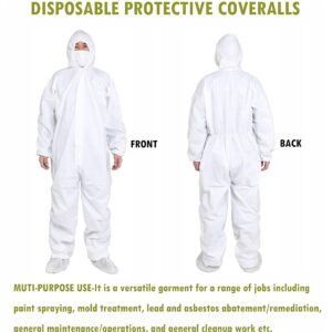 SYINE Pack of 5 XL Disposable Protective Coverall with Hood, Elastic Cuff for Spray Painting Cleaning Work,Breathable & Durable