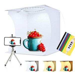 puluz 30cm ring light photo studio light box, adjustable portable photography shooting light tent kit with white/warm/soft lighting 128pcs led lights + 6 backdrops for product display