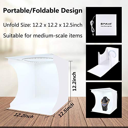 PULUZ 30cm Ring Light Photo Studio Light Box, Adjustable Portable Photography Shooting Light Tent Kit with White/Warm/Soft Lighting 128pcs LED Lights + 6 Backdrops for Product Display