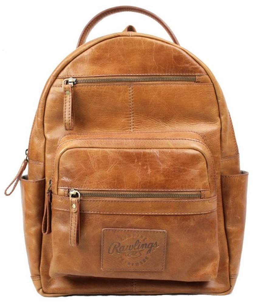 Rawlings Heritage Medium Genuine Leather Backpack Baseball Laptop Sleeve Tan