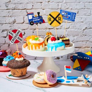 48 Pieces Railroad Party Crossing Decoration Railroad Train Crossing Cupcake Toppers Steam Train Cupcake Picks for Birthday Party Railway Steam Train Theme Party