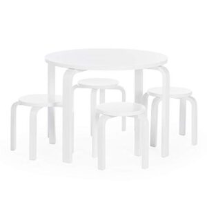 guidecraft nordic table and chairs set for kids: white - stacking bentwood stools with curved wood toddler activity table - children's modern bedroom, playroom, and living room furniture