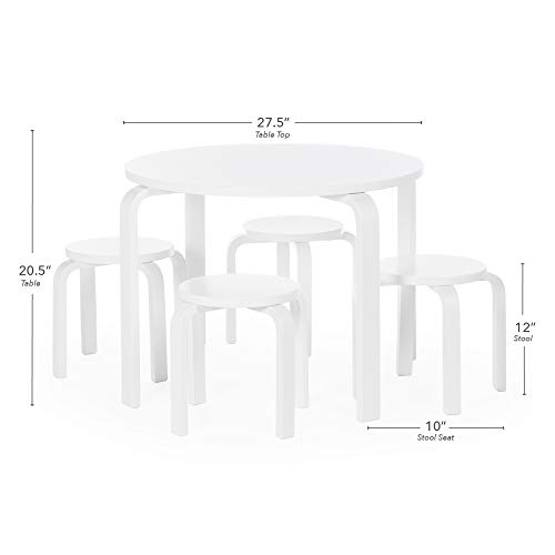 Guidecraft Nordic Table and Chairs Set for Kids: White - Stacking Bentwood Stools with Curved Wood Toddler Activity Table - Children's Modern Bedroom, Playroom, and Living Room Furniture