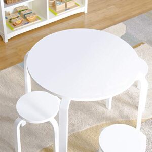 Guidecraft Nordic Table and Chairs Set for Kids: White - Stacking Bentwood Stools with Curved Wood Toddler Activity Table - Children's Modern Bedroom, Playroom, and Living Room Furniture