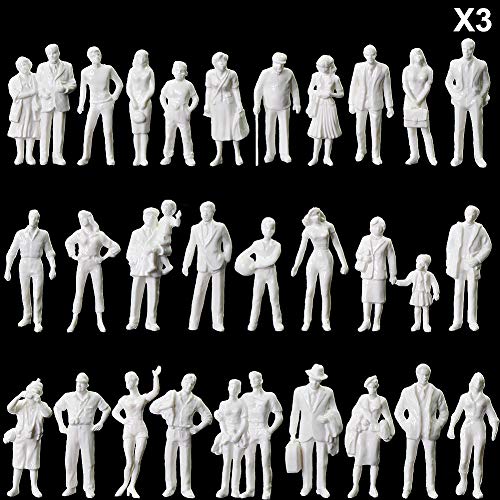 P4310B 90pcs O Gauge White Standing Figures Unpainted 1:43 Scale People Passengers for Model Train Miniature Scenery Layout