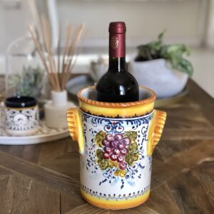 CERAMICHE D'ARTE PARRINI- Italian Ceramic Utensil Holder Wine Bottle Hand Painted Made in ITALY Decorated Grape Montalcino Tuscan Art Pottery