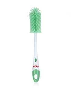 nuby soft non-scratch silicone bristle bottle & nipple brush with looped handle, aqua