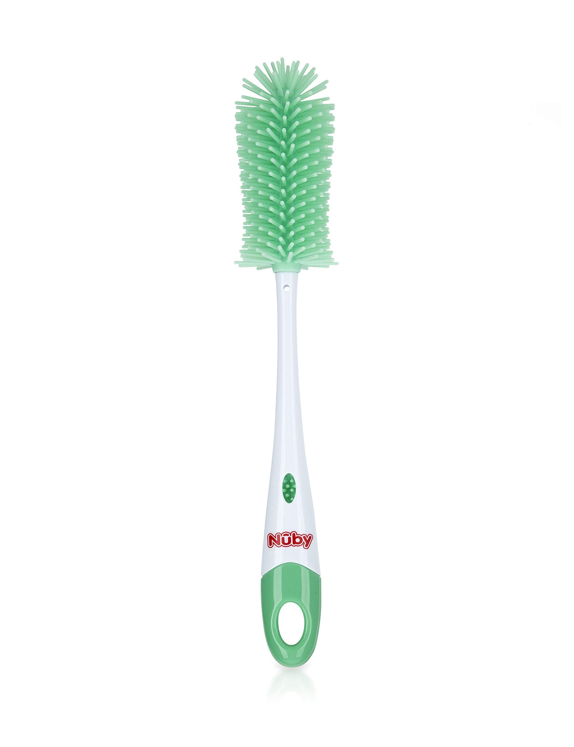 Nuby Soft Non-Scratch Silicone Bristle Bottle & Nipple Brush with Looped Handle, Aqua