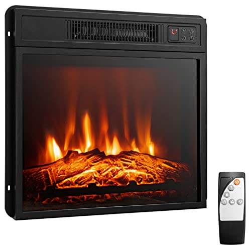 Tangkula 18 Inches Electric Fireplace Insert, Recessed 1400 W Electric Fireplace w/Adjustable Flame & Heat, Built-in Timer & Thermostat, Control Panel & Remote and Overheat Protection, Black