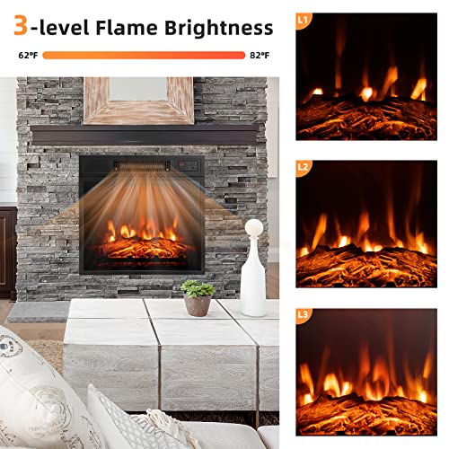 Tangkula 18 Inches Electric Fireplace Insert, Recessed 1400 W Electric Fireplace w/Adjustable Flame & Heat, Built-in Timer & Thermostat, Control Panel & Remote and Overheat Protection, Black