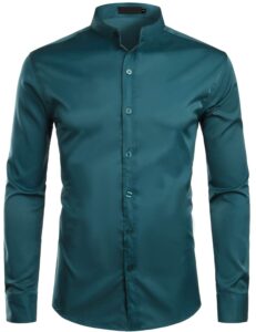 zeroyaa mens hipster solid slim fit long sleeve mandarin collar dress shirts zlcl08 teal large