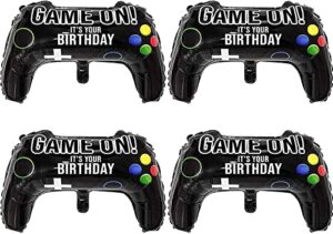 4 packs video game party balloon gamer balloons 23.6 x 15.7 inch game on balloons video game controller aluminum foil balloon for gaming birthday party decoration