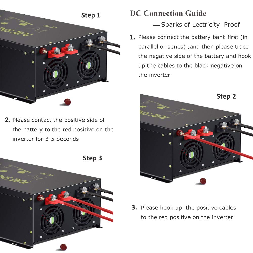 WZRELB Pure Sine Wave 6000W (10000W Surge) 12VDC 120VAC Power Inverter - Solar, RV (RBP-600012S)