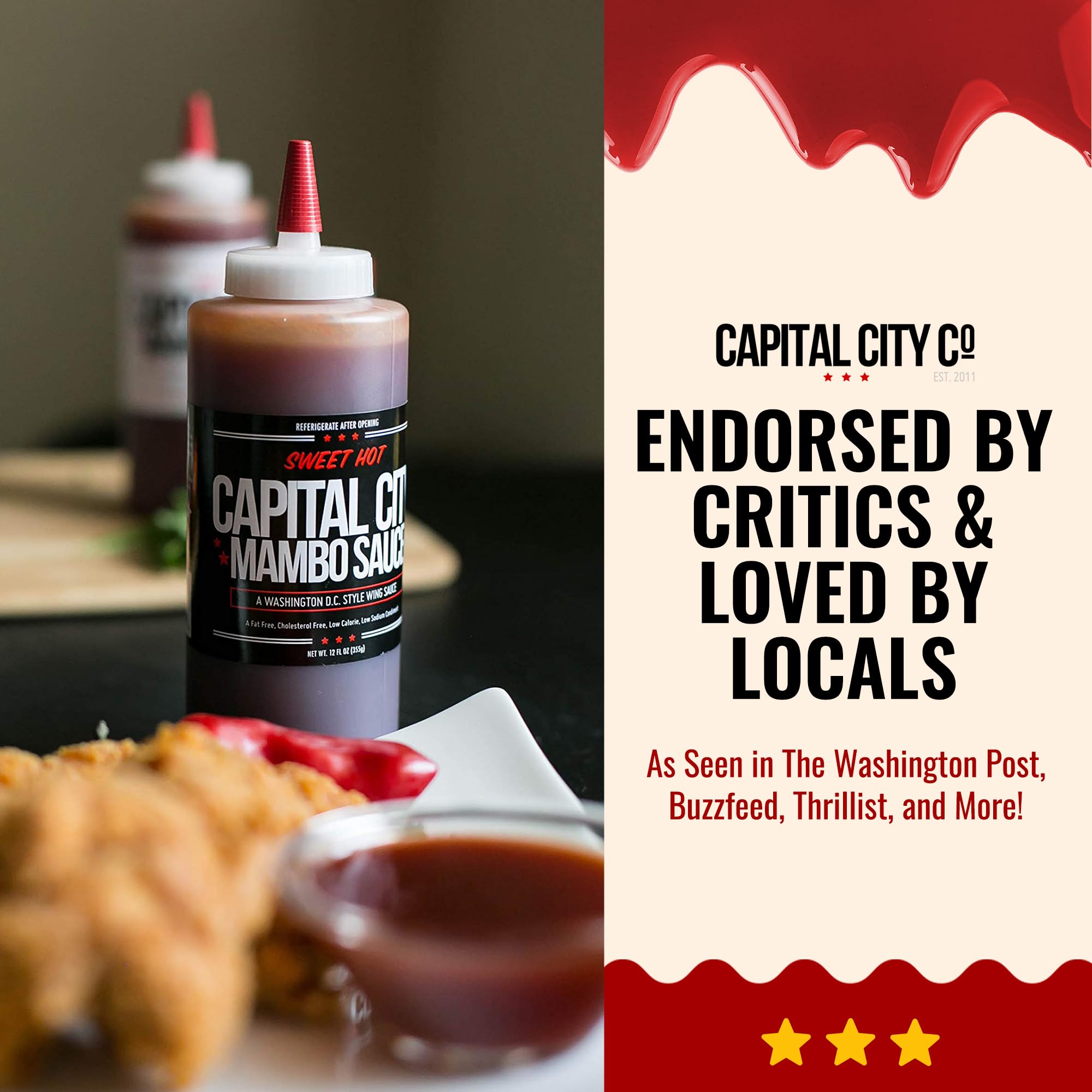 Capital City Mambo Sauce - Variety 2 Pack - Sweet Hot & Mild | Washington DC Wing Sauces | Perfect Condiment Topping for Wings, Chicken, Pork, Beef, Seafood, Burgers, Rice or Noodles | 12 fl oz Bottles