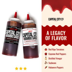 Capital City Mambo Sauce - Variety 2 Pack - Sweet Hot & Mild | Washington DC Wing Sauces | Perfect Condiment Topping for Wings, Chicken, Pork, Beef, Seafood, Burgers, Rice or Noodles | 12 fl oz Bottles