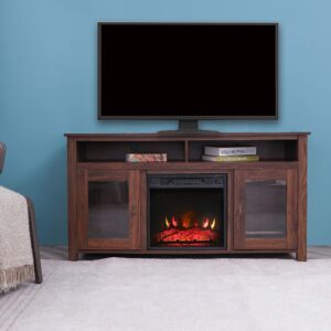 lokatse home electric fireplace stand console for tv's up to 60" living room storage entertainment center, espresso