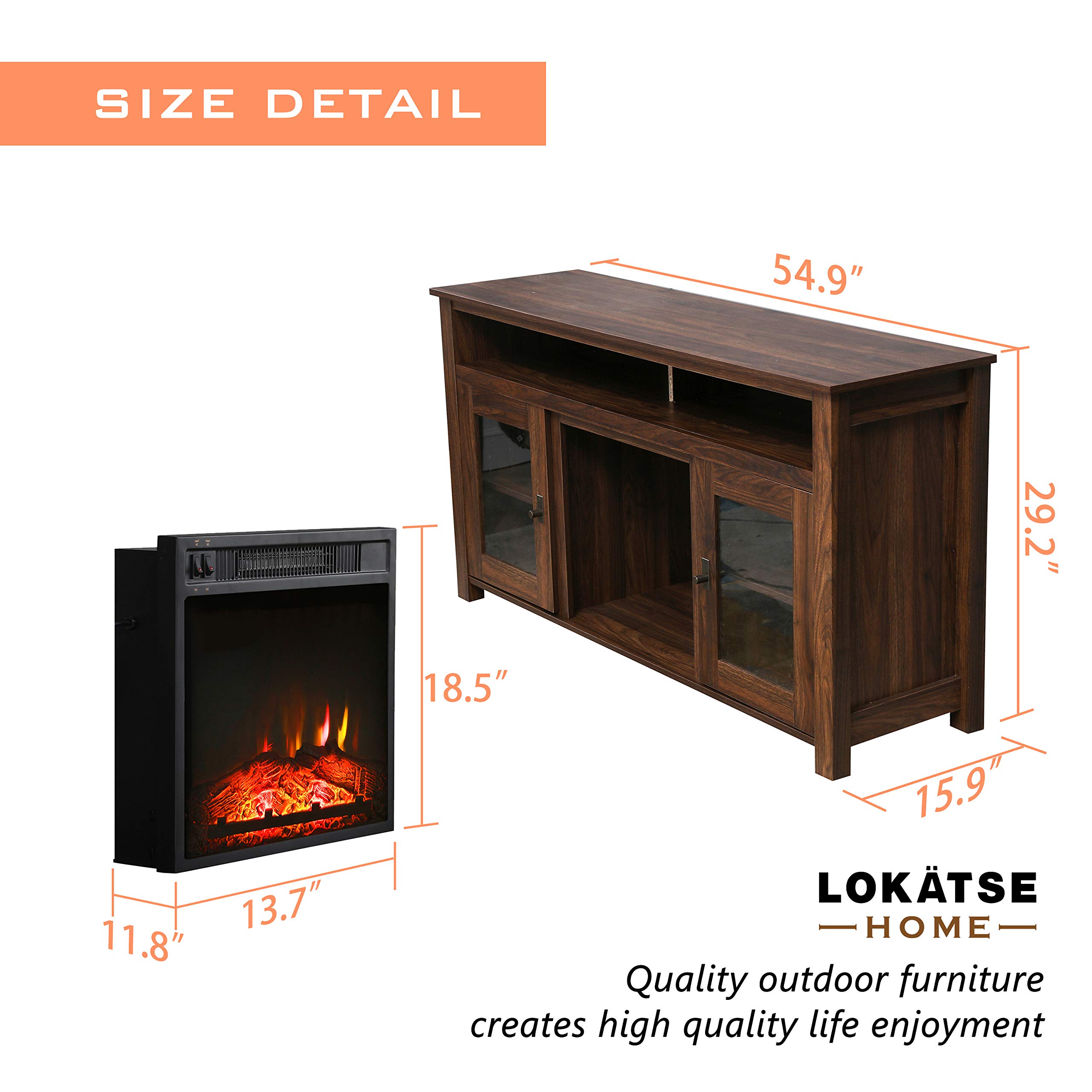 LOKATSE HOME Electric Fireplace Stand Console for TV's Up to 60" Living Room Storage Entertainment Center, Espresso