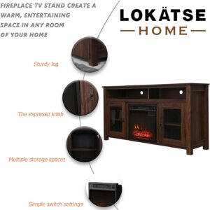 LOKATSE HOME Electric Fireplace Stand Console for TV's Up to 60" Living Room Storage Entertainment Center, Espresso