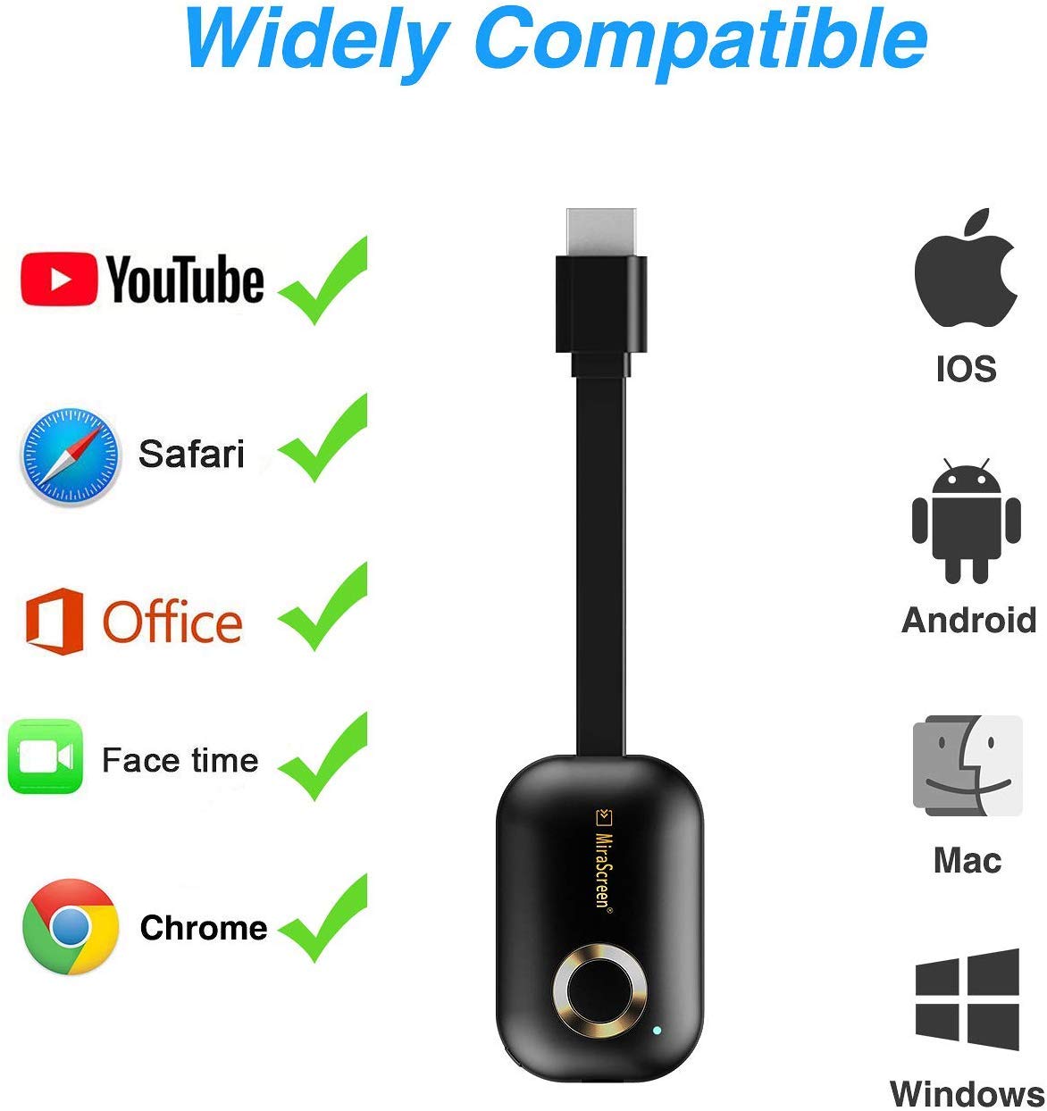 Wireless Display Dongle Adapter, 5GHz+2.4GHz WiFi Portable Display Receiver 1080P HDMI Screen Mirroring Compatible with Miracast/Airplay/Android/iOS/iPhone/iPad/Mac/PC/TV/Monitor