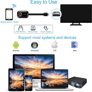 Wireless Display Dongle Adapter, 5GHz+2.4GHz WiFi Portable Display Receiver 1080P HDMI Screen Mirroring Compatible with Miracast/Airplay/Android/iOS/iPhone/iPad/Mac/PC/TV/Monitor