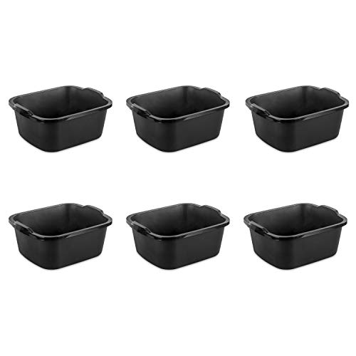 Sterilite 18 Qt Dishpan, Bin Ideal for Soaking and Cleaning Dirty Dishes in the Kitchen Sink, Black, 6-Pack