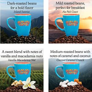 Kauai Coffee Starter Variety Pack of Island Sunrise, Na Pali Coast, Vanilla Macadamia Nut, Coconut Caramel Crunch –Compatible with Keurig Pods K-Cup Brewers (4 Packs of 12 Single-Serve Cups)