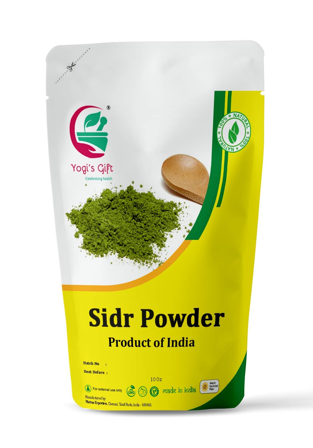 Yogi's Gift Sidr Leaf Powder | Organically grown 10 Oz (283 g) | Natural Herbal Hair Cleanser & Conditioner | Rejunivates Hair follicles | Hair Care Powder