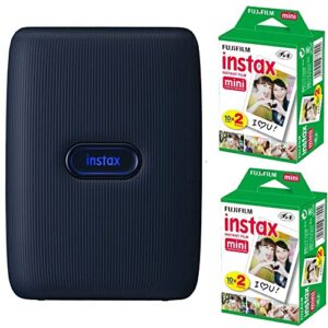 fujifilm instax mini link smartphone printer (space blue) + fuji instax mini film (40 sheets) - instax mini link printer bundle