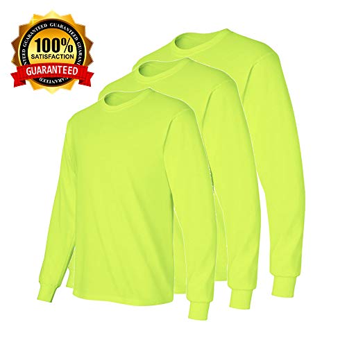 Fit In Basic Safety High Visibility Long Sleeve Construction Work Shirts for Men Large, Safety Green (3pk)