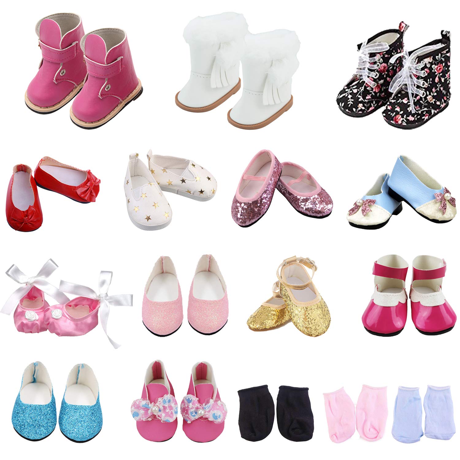 SOTOGO 7 Pairs of 18 Inch Doll Shoes and 3 Pairs of Socks Fits for American 18 Inch Doll Include Boots Leather Shoes Sneakers