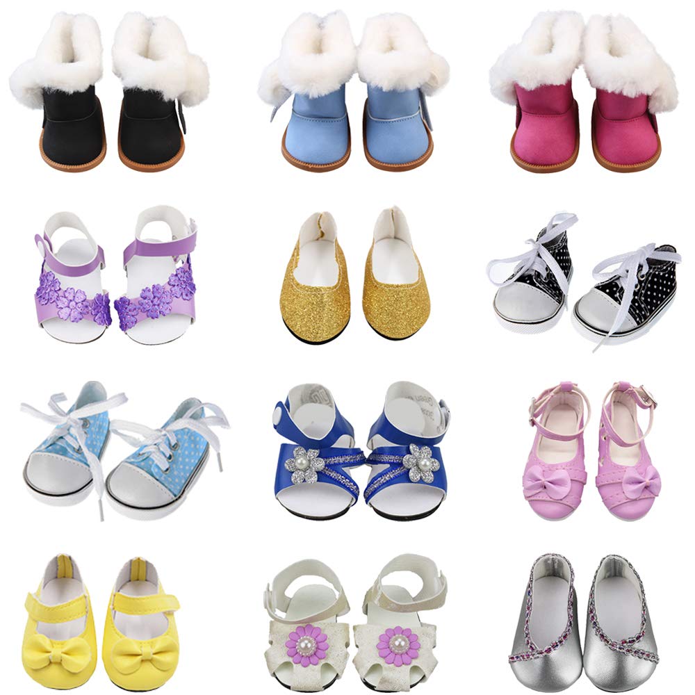 SOTOGO 7 Pairs of 18 Inch Doll Shoes and 3 Pairs of Socks Fits for American 18 Inch Doll Include Boots Leather Shoes Sneakers