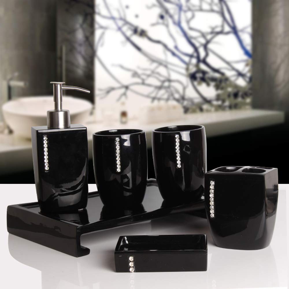 Soap Dispenser WYZQQ Bathroom Accessories Set - Resin, Rhinestone Decoration, Pump Bottle, Toothbrush Holder, Soap Dish, Mug, Tray