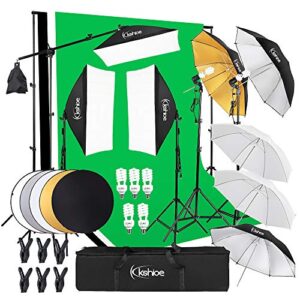 kshioe photography lighting kit, 6.5x10feet/2x3m backdrops stand support system, 5 in 1 reflectors, 1600w 5500k umbrellas softbox continuous lighting kit for portrait, product and video shooting