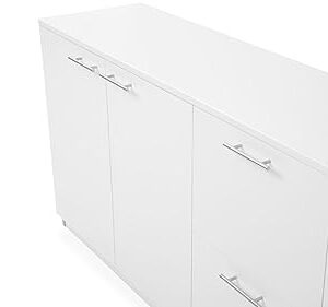 ZURI Furniture Reagan Modern Polished Office Storage and Filing Cabinet Credenza - White