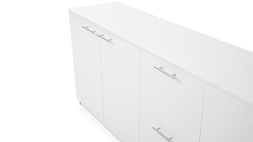 ZURI Furniture Reagan Modern Polished Office Storage and Filing Cabinet Credenza - White