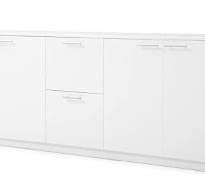 ZURI Furniture Reagan Modern Polished Office Storage and Filing Cabinet Credenza - White