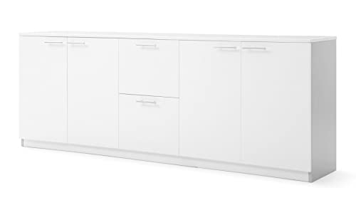 ZURI Furniture Reagan Modern Polished Office Storage and Filing Cabinet Credenza - White