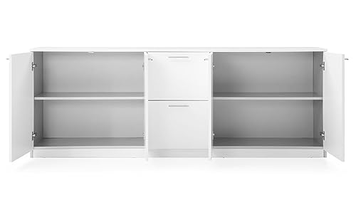 ZURI Furniture Reagan Modern Polished Office Storage and Filing Cabinet Credenza - White