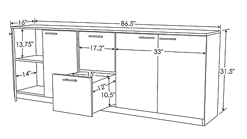 ZURI Furniture Reagan Modern Polished Office Storage and Filing Cabinet Credenza - White