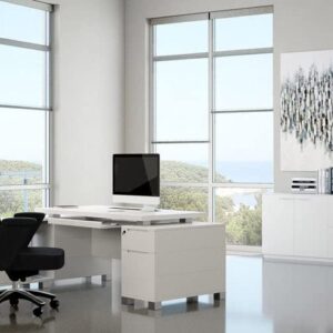 ZURI Furniture Reagan Modern Polished Office Storage and Filing Cabinet Credenza - White