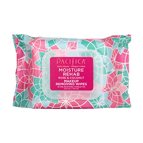 Pacifica Beauty, Moisture Rehab Makeup Removing Wipes, Daily Cleansing, Rose, Coconut Water, Calendula, Aloe, Clean Skin Care, Plant Fiber Facial Towelettes, 30 Count, Vegan & Cruelty Free