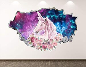 unicorn wall decal art decor 3d animal sticker mural kids room vinyl custom gift bl48 (22"w x 14"h)