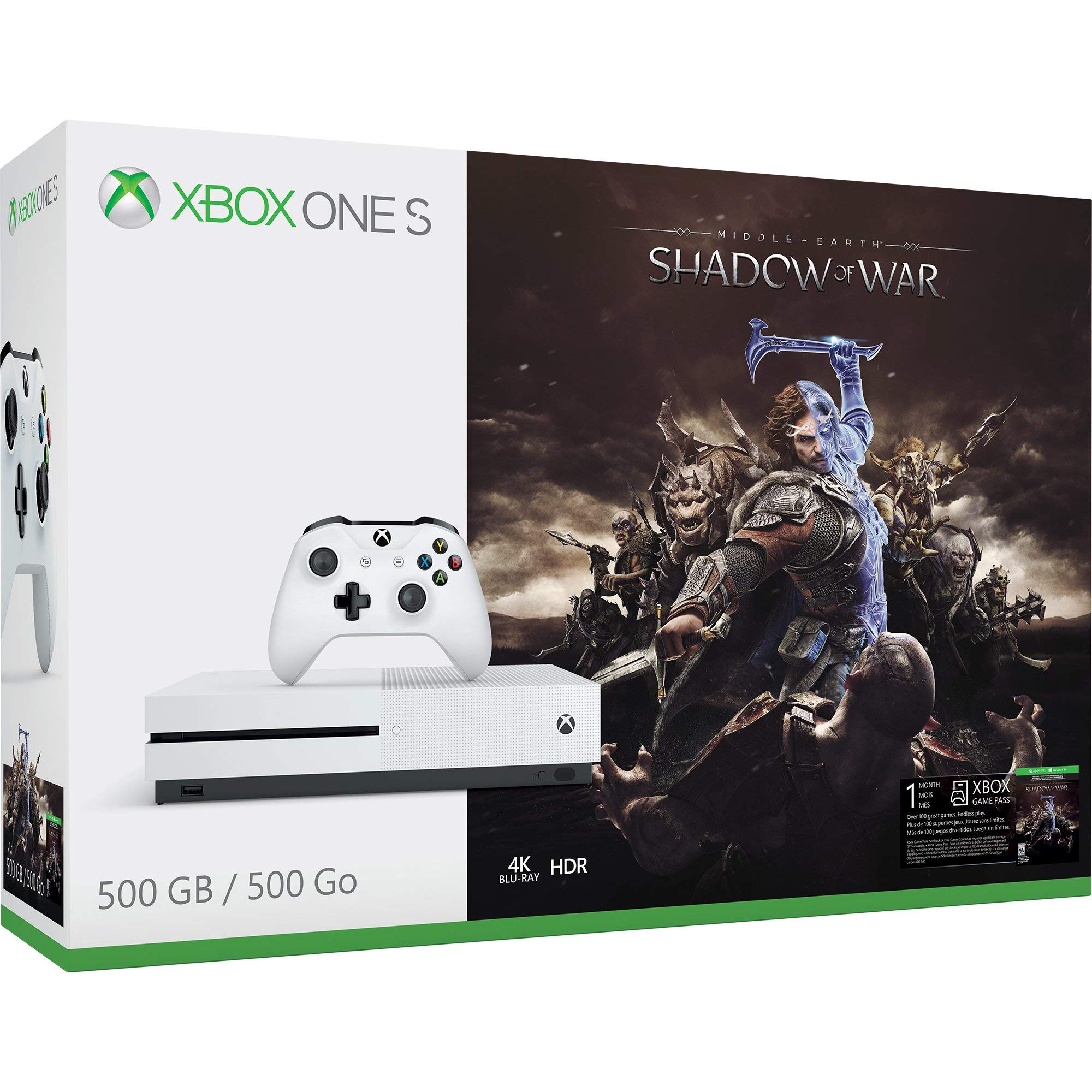 Xbox One S 500GB Console - Shadow of War Bundle [Discontinued] (Renewed)