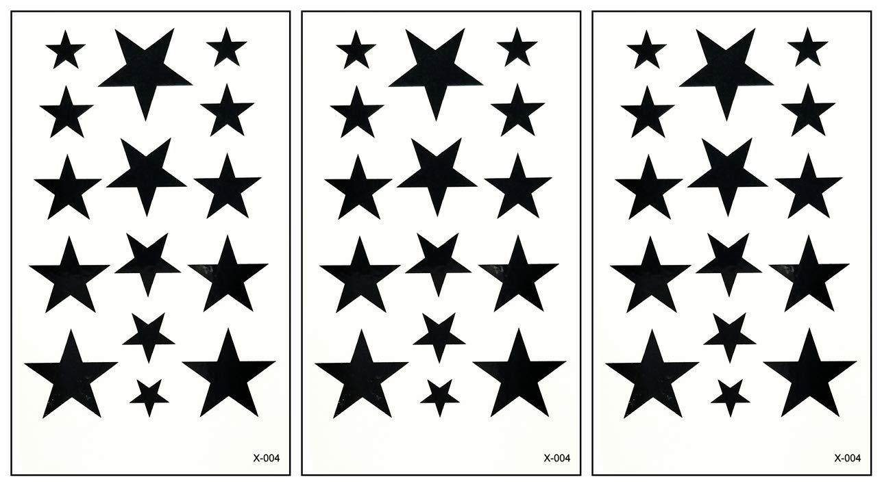 PARITA Small Tattoos Black Night Stars Temporary Tattoo Body Sticker Hand Neck Wrist Art Fashion Tattoo Fake Waterproof Cartoon Stickers for Adult Men Women Kids (Pack 3 PCS.) (06)